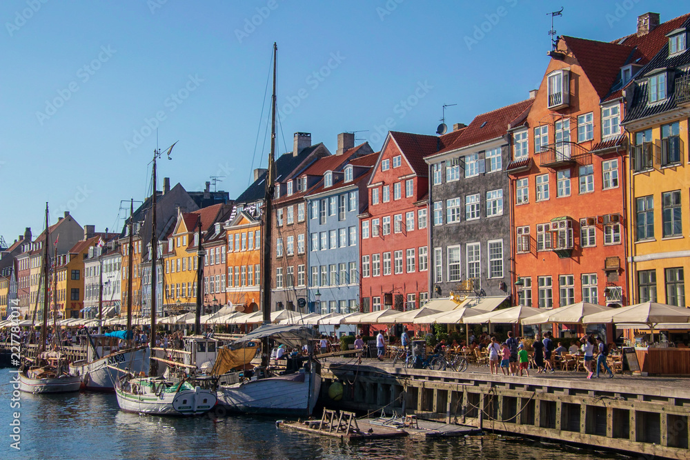 Nyhavn district in Copenhagen, the capital of Denmark. Nyhavn is a 17th ...