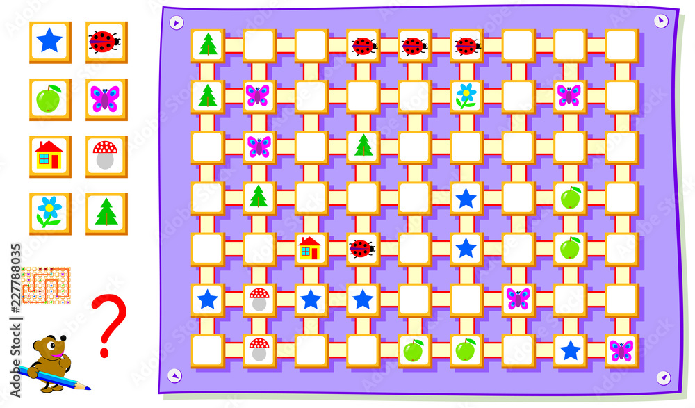 Logic puzzles game with labyrinth for children and adults. Need to join ...
