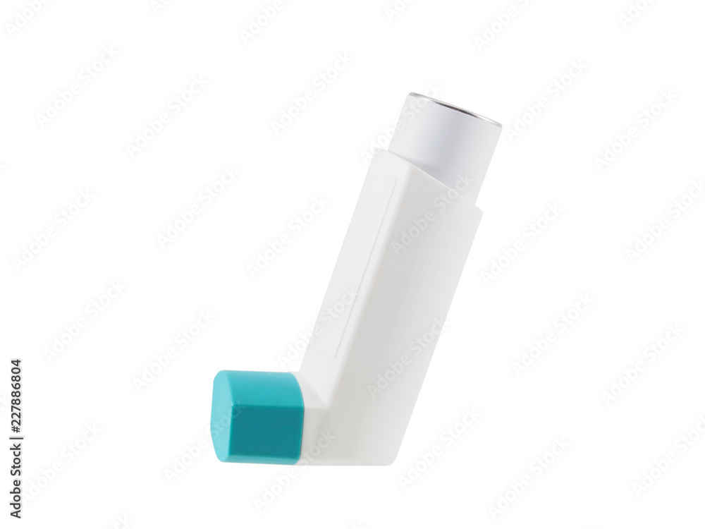 Asthma inhaler with blank label isolated on white background ...