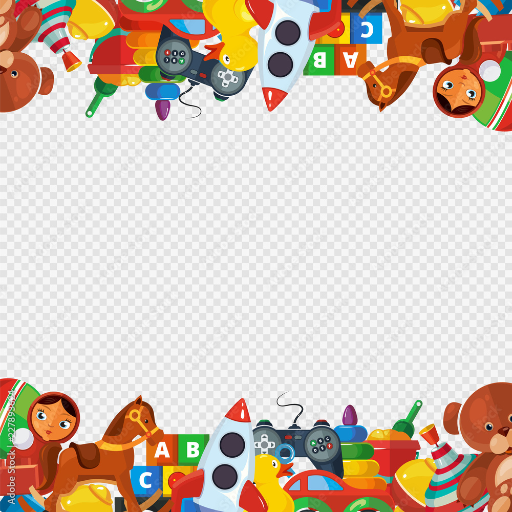 Toys frame. Teddy bear tipper pyramid tumbler snail machine bucket ...