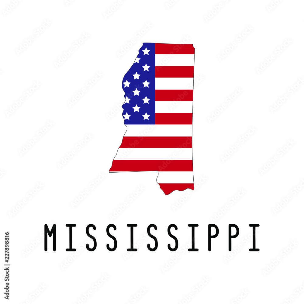 Vector map of Mississippi painted in the colors American flag ...