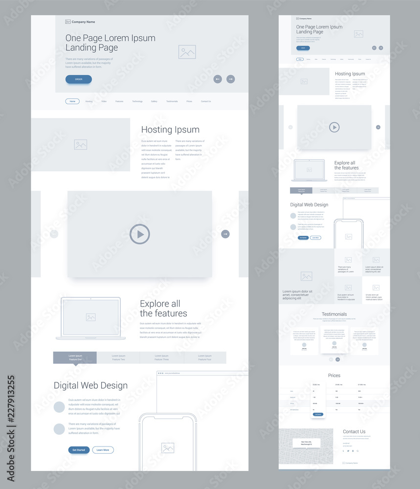 One page website design template for business. Landing page wireframe ...