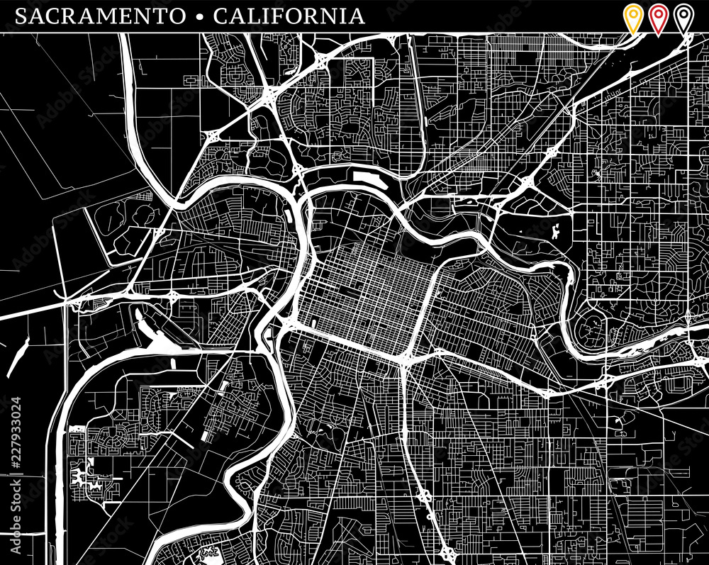 Simple map of Sacramento, California Stock Vector | Adobe Stock