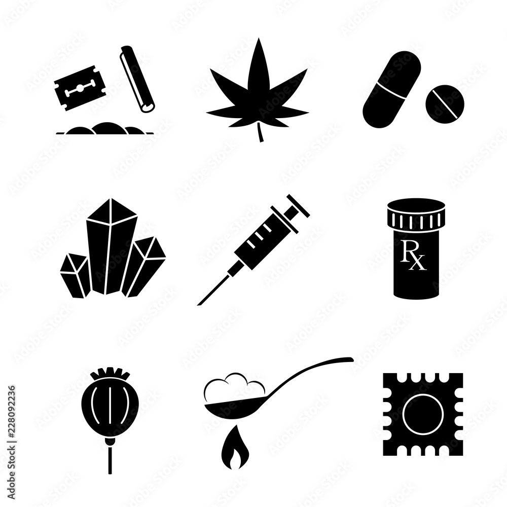 Drug silhouette icons. Clipart image isolated on white background Stock ...