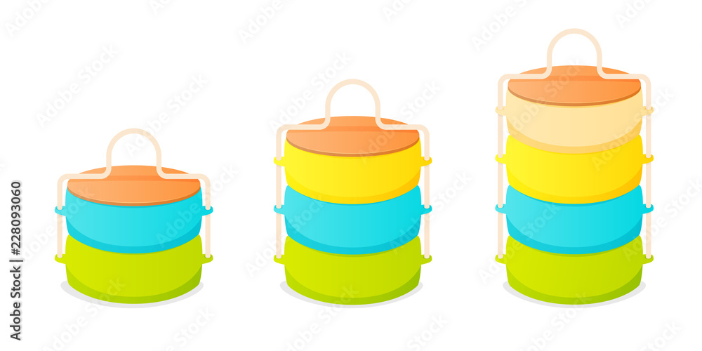 Cartoon indian tiffin box icon set. Clipart image isolated on white ...