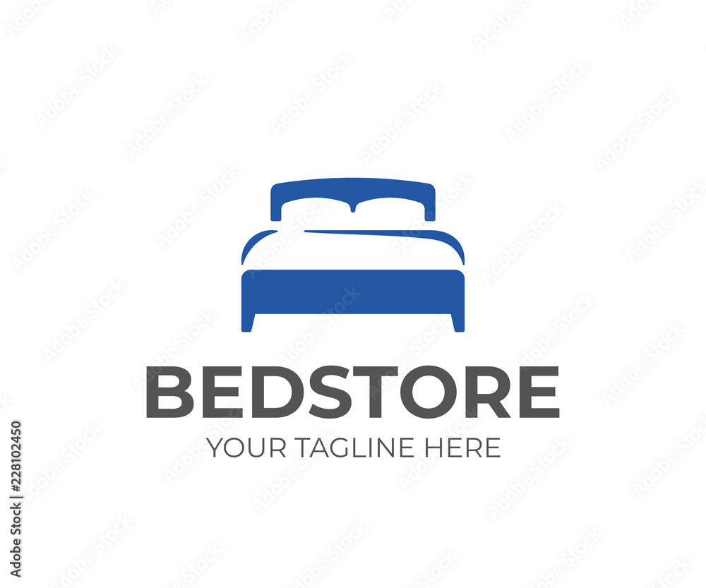 Double bed with pillow and duvet logo design. Bedroom furniture vector ...