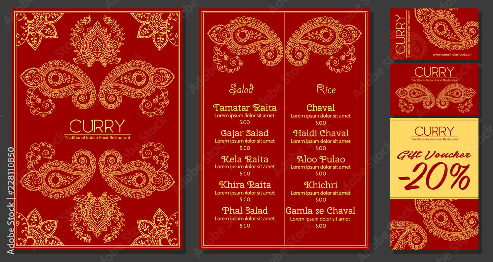 Vector illustration of a menu for a restaurant or cafe Indian oriental ...
