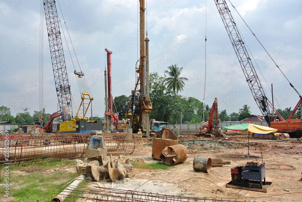 Bore pile rig machine at the construction site in Malacca, Malaysia ...