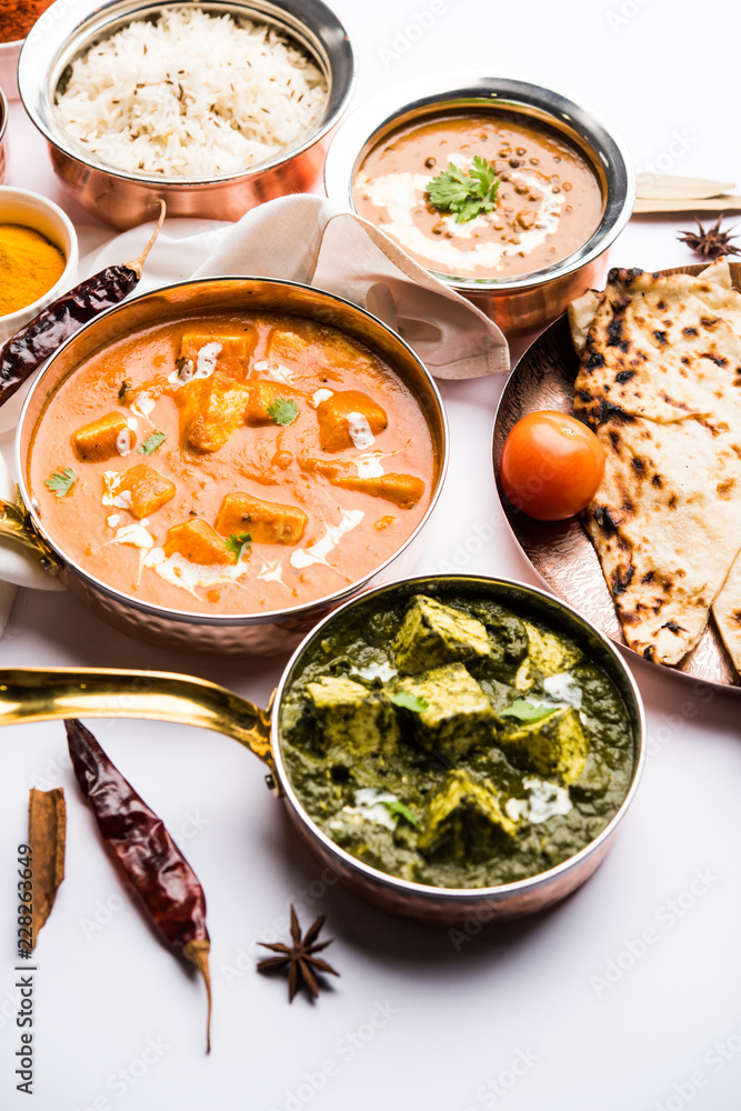 Indian Lunch / Dinner main course food in group includes Paneer Butter ...