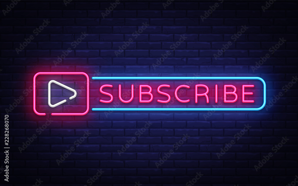 Vektor Subscribe button Neon Signboard Vector. Follow Me neon sign ...