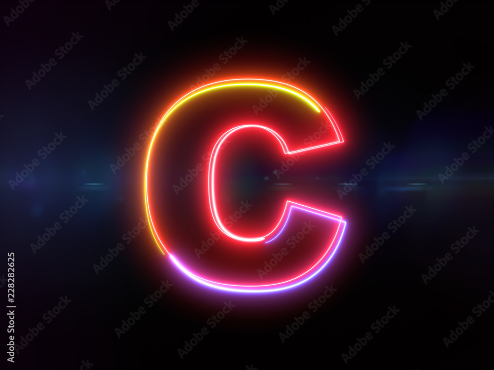 Letter C - colorful glowing outline alphabet symbol on blue lens flare ...