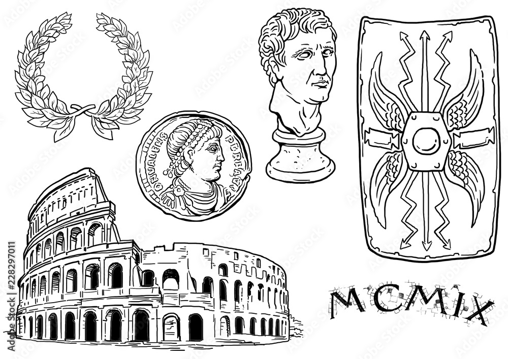 Roman Empire artefacts drawings Stock Illustration | Adobe Stock