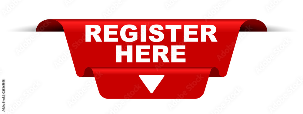 red vector banner register here Stock Vector | Adobe Stock