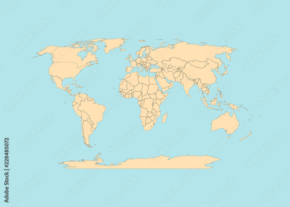 World map with countries borders. Vector illustration. Stock Vector ...