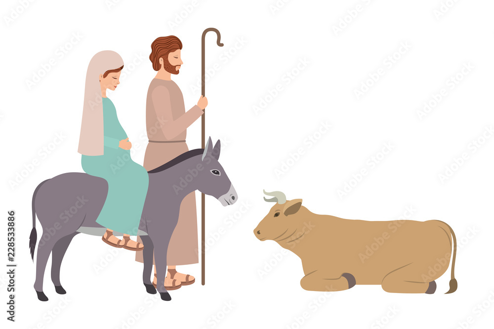 virgin mary in mule and saint joseph Stock Vector | Adobe Stock