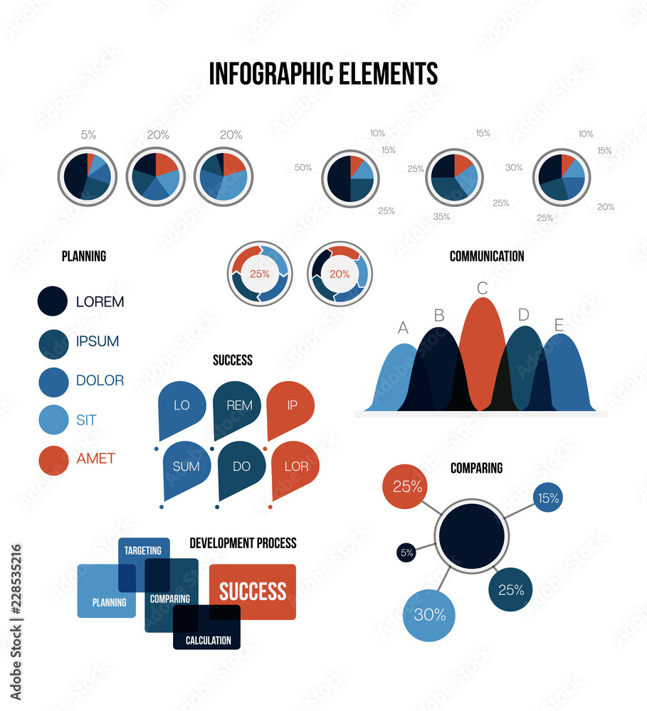 Modern Data Visualisation Inforgaphic Elements Vector Set. Blue, Brown ...