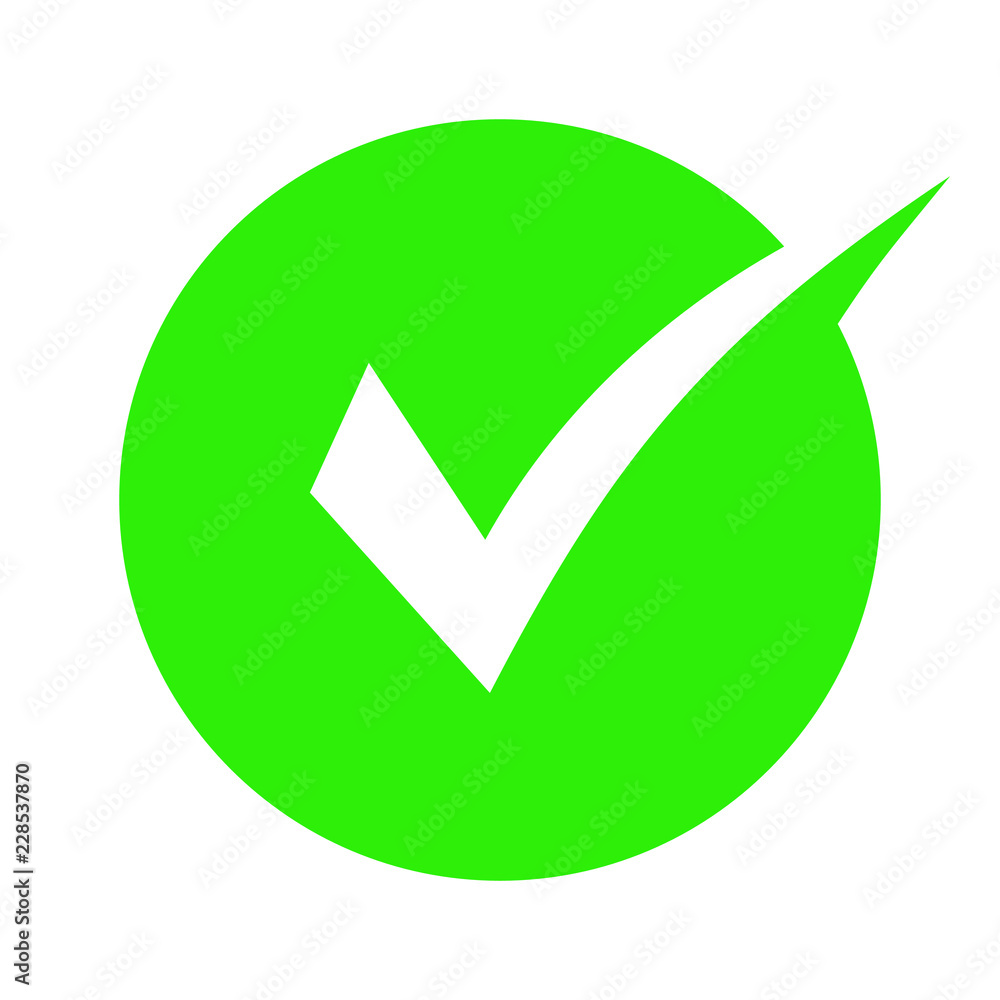 Tick icon vector symbol, green checkmark isolated on white background ...