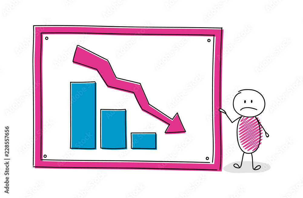 Sad stickman showing whiteboard with column chart. Vector. Stock Vector ...