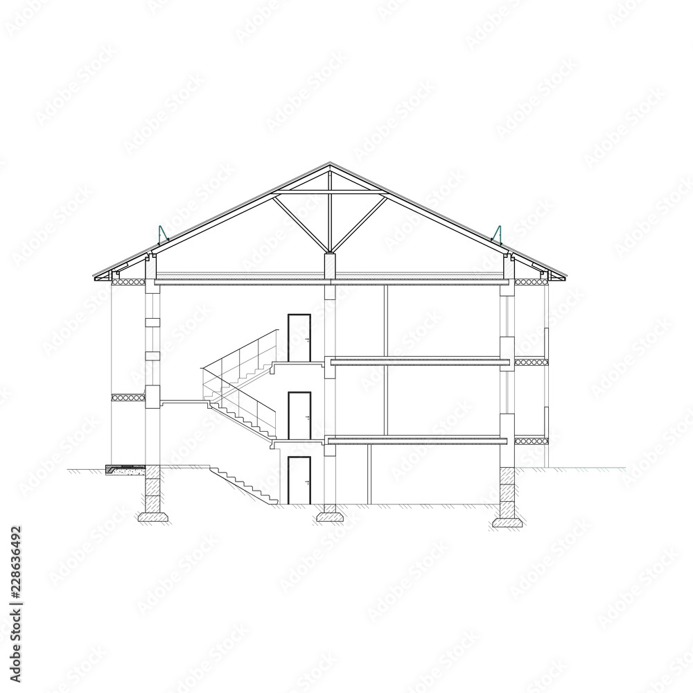 Vetor Detailed multi-storey building. Cross-section house. Vector black ...