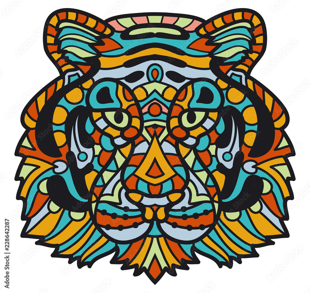 Hand-drawn tiger with ethnic pattern. Coloring page - zendala, design ...