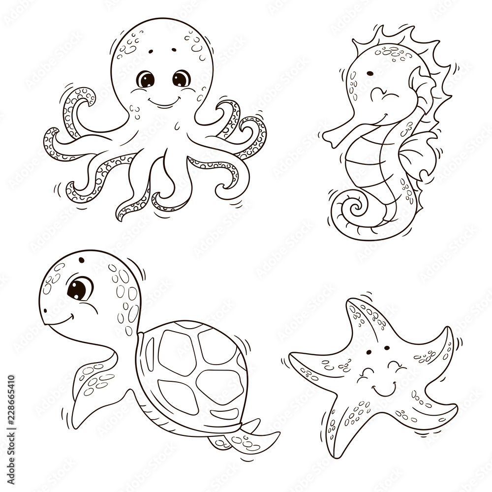 Clipart Sea Creatures Black And White