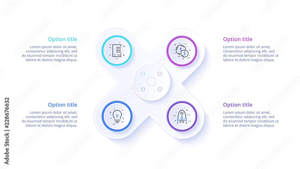 Business process chart infographics with 4 step segments. Circular ...