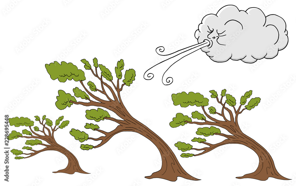 Fluffy Trees and Cloud Blowing Wind Stock Vector | Adobe Stock
