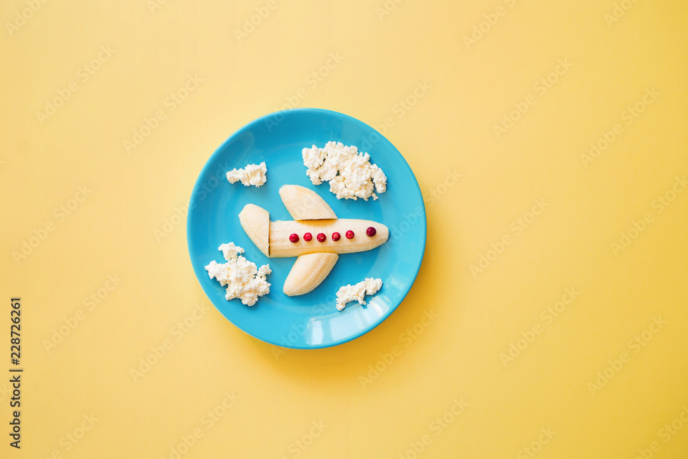 Fun food idea for kids. children's Breakfast: plane made of banana and ...