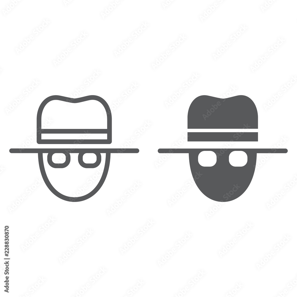Spy line and glyph icon, private and detective, agent sign, vector ...