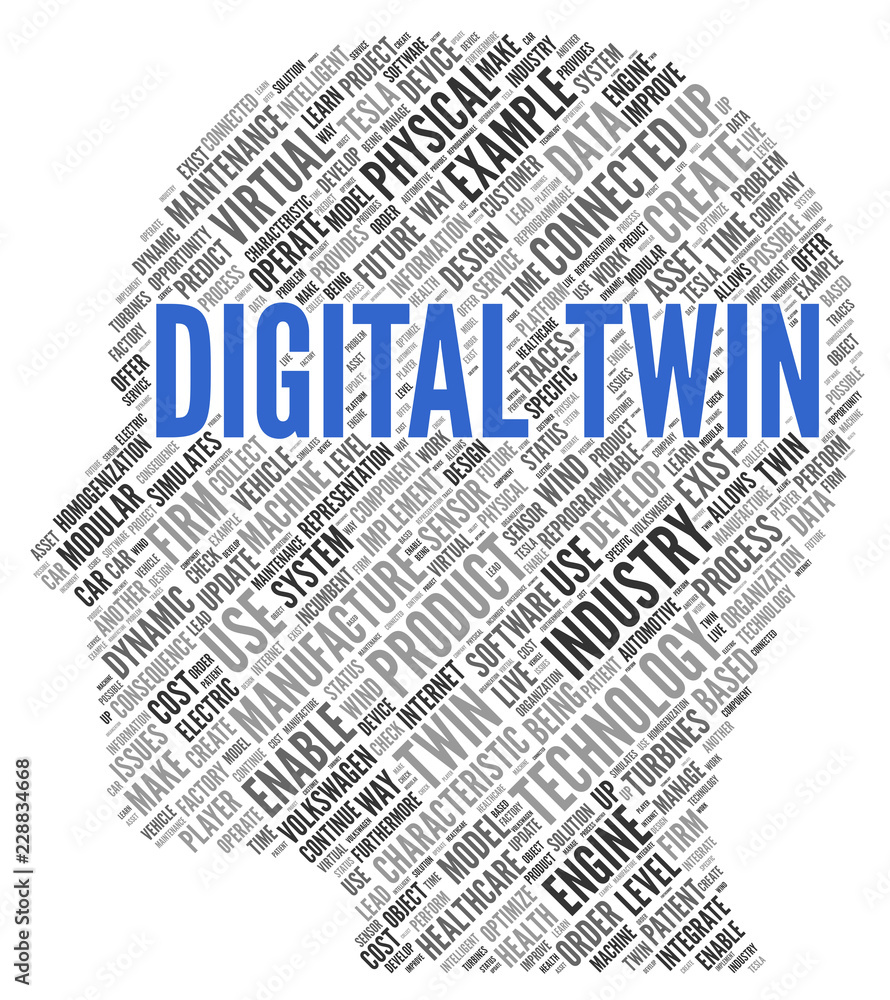 Digital twin word collage on white background Stock Illustration ...