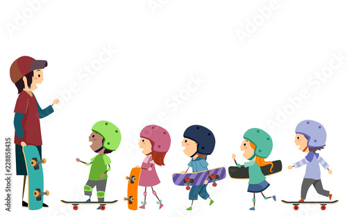 Stickman Kids Skateboard Trainer Illustration Stock Vector | Adobe Stock