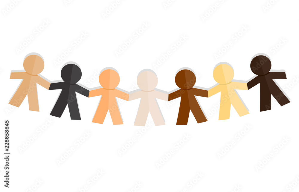 Paper Dolls Race Unity Illustration Stock Vector | Adobe Stock