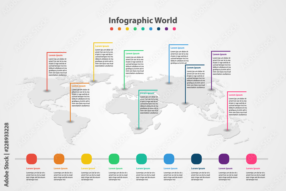 infographic country world map, international world flags, continents ...