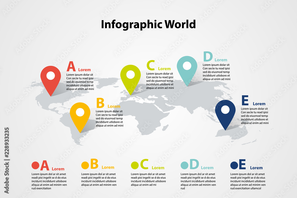 infographic country world map, international world flags, continents ...