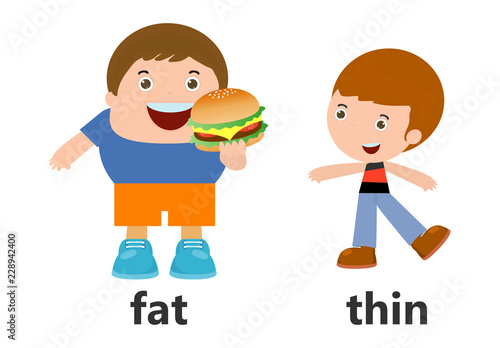 Opposite words fat and thin vector illustration, Opposite English Words ...