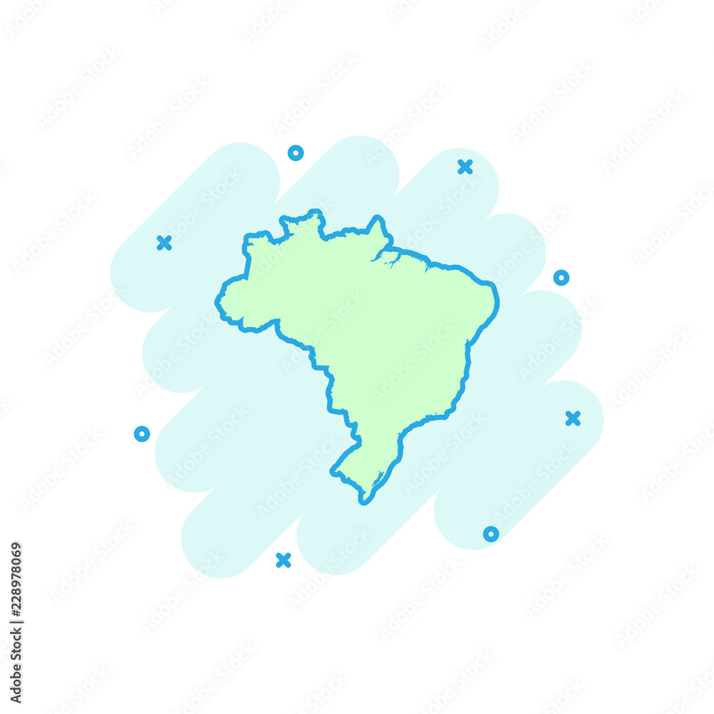Vector cartoon Brazil map icon in comic style. Brazil sign illustration ...