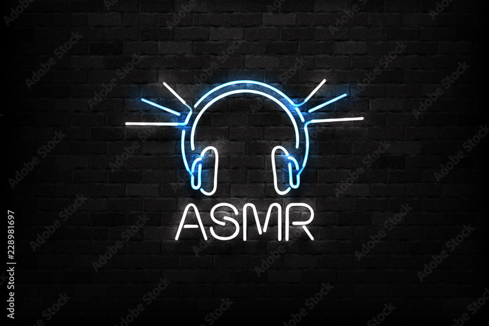 Vector realistic isolated neon sign of ASMR logo for decoration and ...