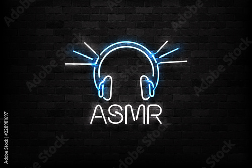 Vector realistic isolated neon sign of ASMR logo for decoration and ...