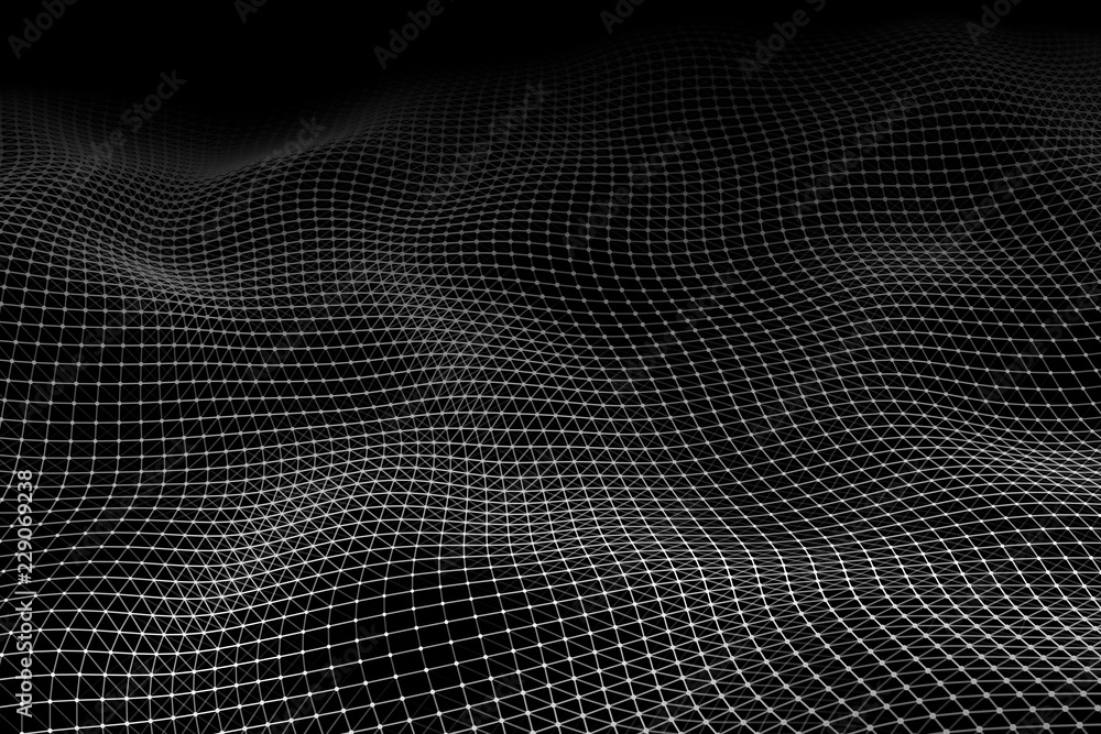 Wave 3d. Wave of particles. Futuristic point wave. Design for poster ...