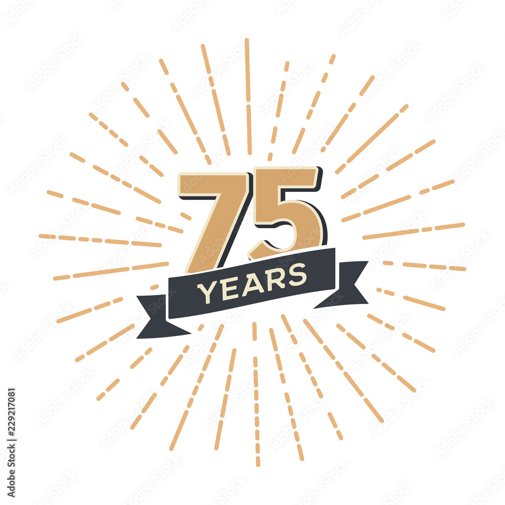 Seventy five anniversary retro vector emblem isolated template. Vintage ...