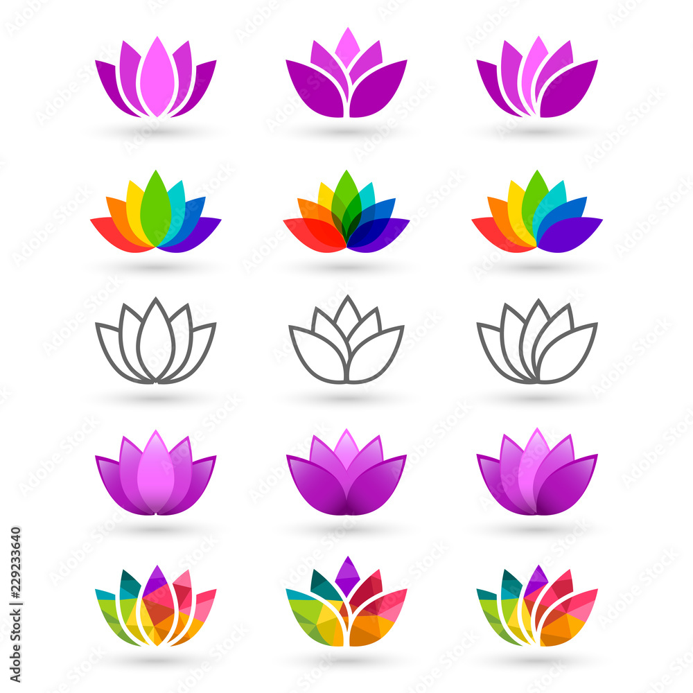 Lotus flower set made in various style and design. Compilation includes ...