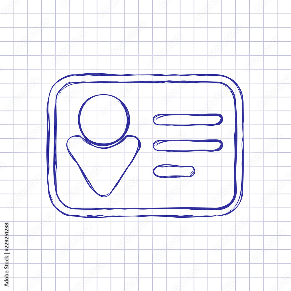 Identification card icon. Linear style. Hand drawn picture on paper ...