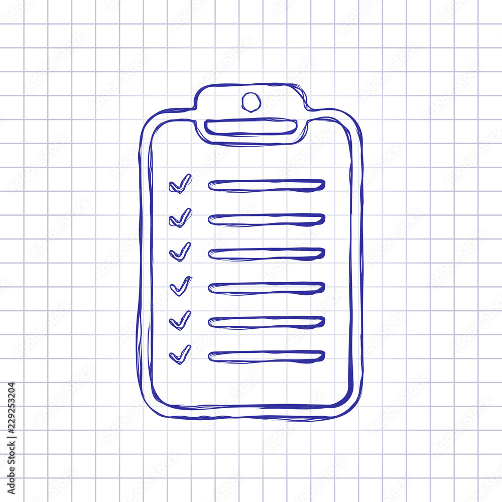 Tablet and paper, checklist with check marks. Linear, thin outline ...