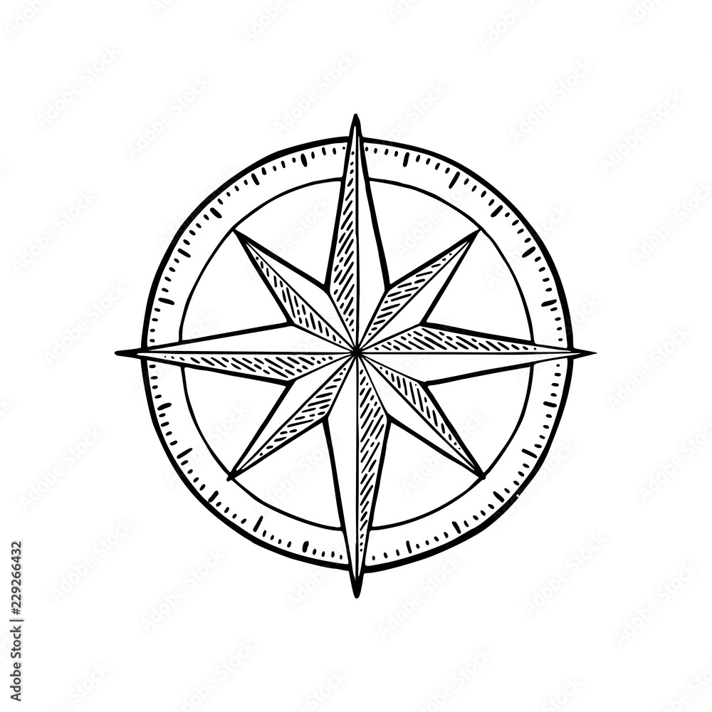 Compass rose isolated on white background. Vector vintage engraving ...