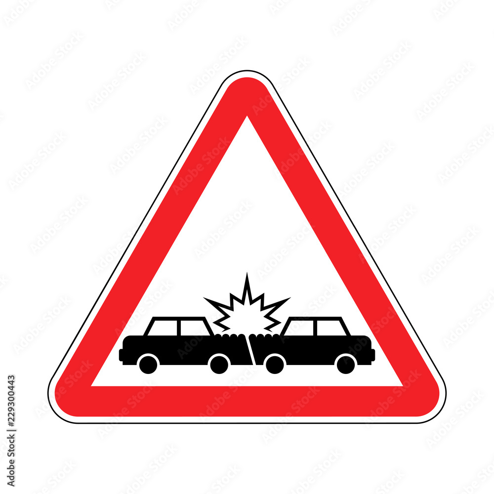 Attention Car crash. Caution Accident cars. Transportation wreck symbol ...