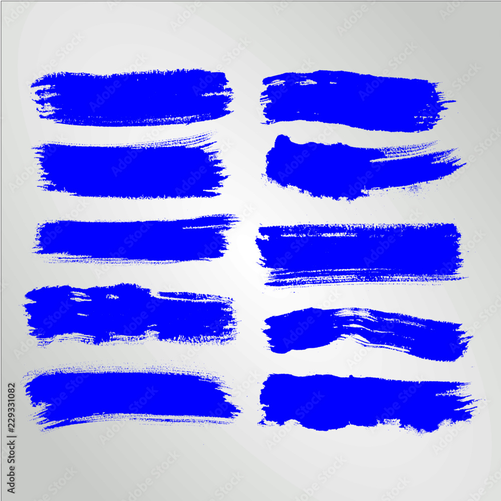 Стоковий вектор Vector blue ink paint brush stroke set Hand drawn ...