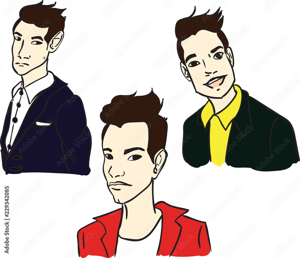 Boys Vector line art cartoon characters. Storyboard, project advertise ...
