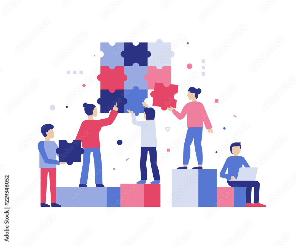 Vector illustration in simple flat style - teamwork and development ...