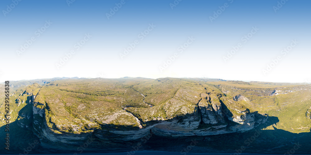 Aero View in 360 degrees of Cachoeira da Fumaça (Smoke Waterfall) in ...