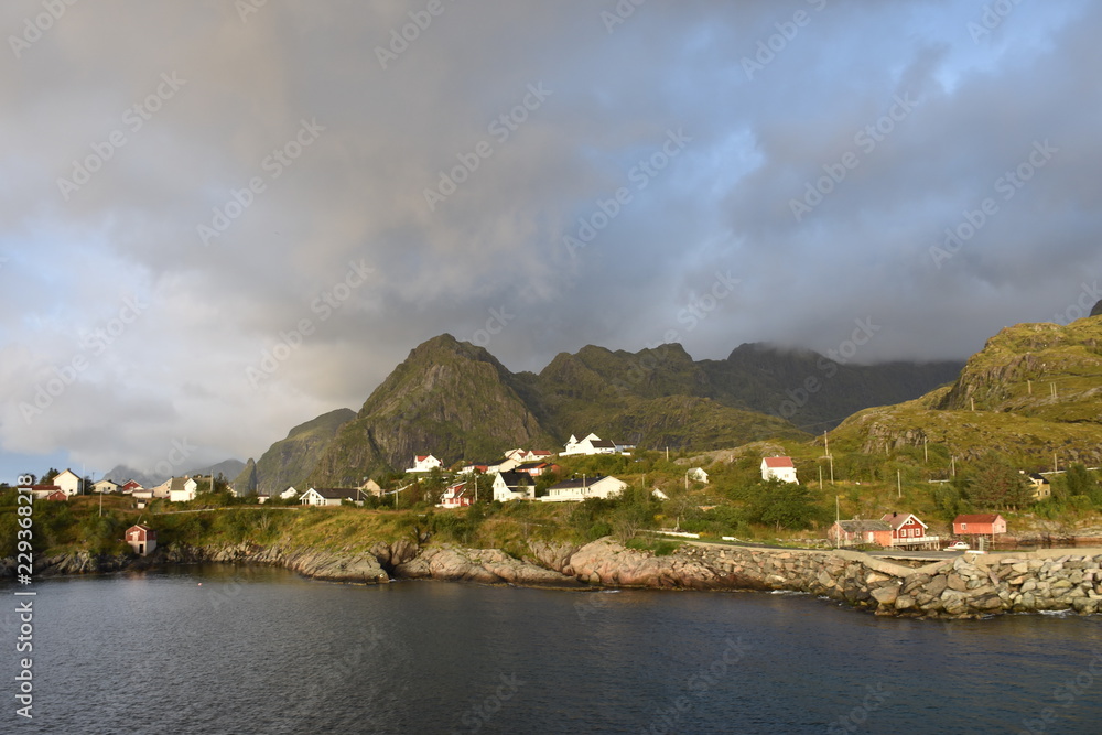 Stock-Foto „Norwegen, Lofoten, Moskenes, Hafen, Morgenrot, Nordland ...